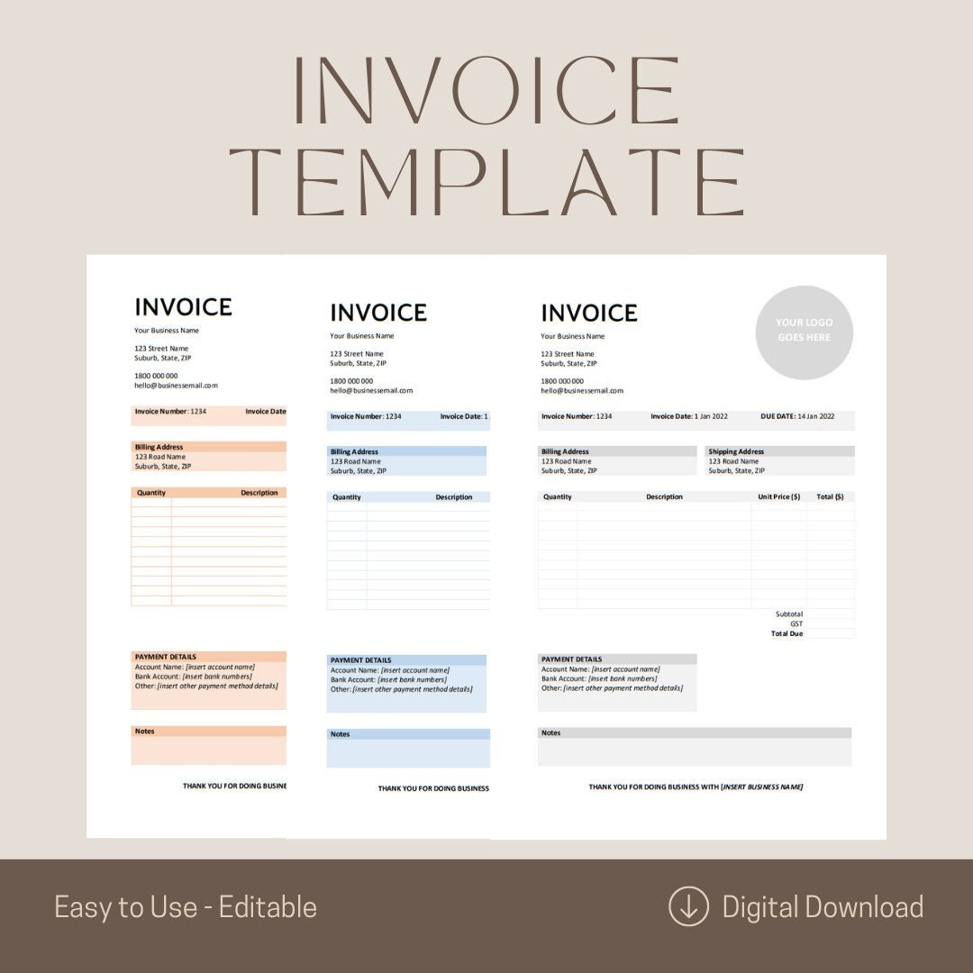 Editable Business Invoice Template MS Word Easy to Use - Etsy
