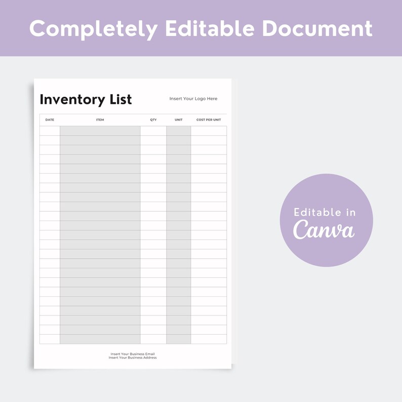 Editable Inventory List Template | Digital Download - Etsy
