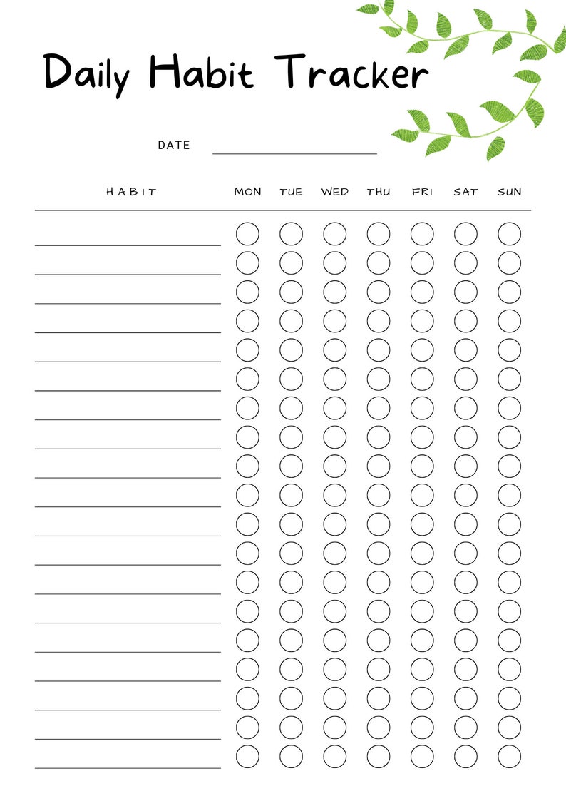 Blank Printable Daily Habit Tracker Digital Download PDF - Etsy