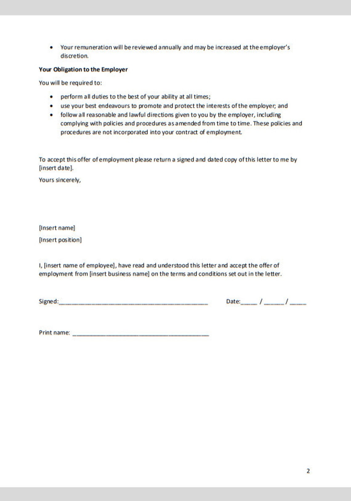 Employment Offer Letter Template | Professional | Editable MS Word ...