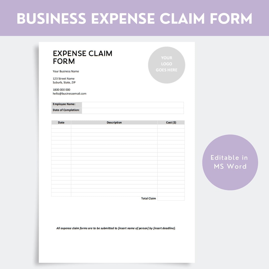 Business Expense Claim Form | Editable MS Word Template (3 Colors ...