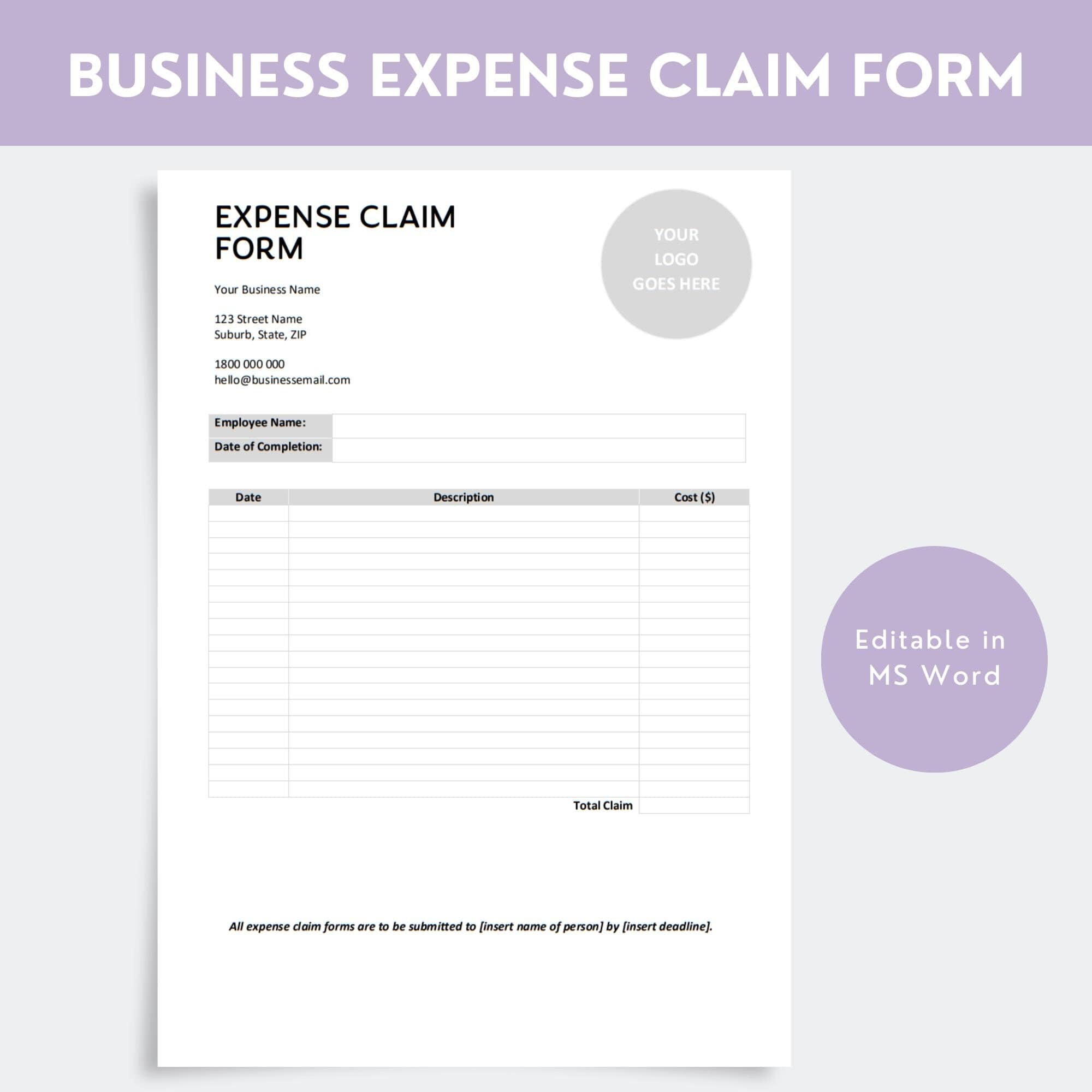 Business Expense Claim Form | Editable MS Word Template (3 Colors ...