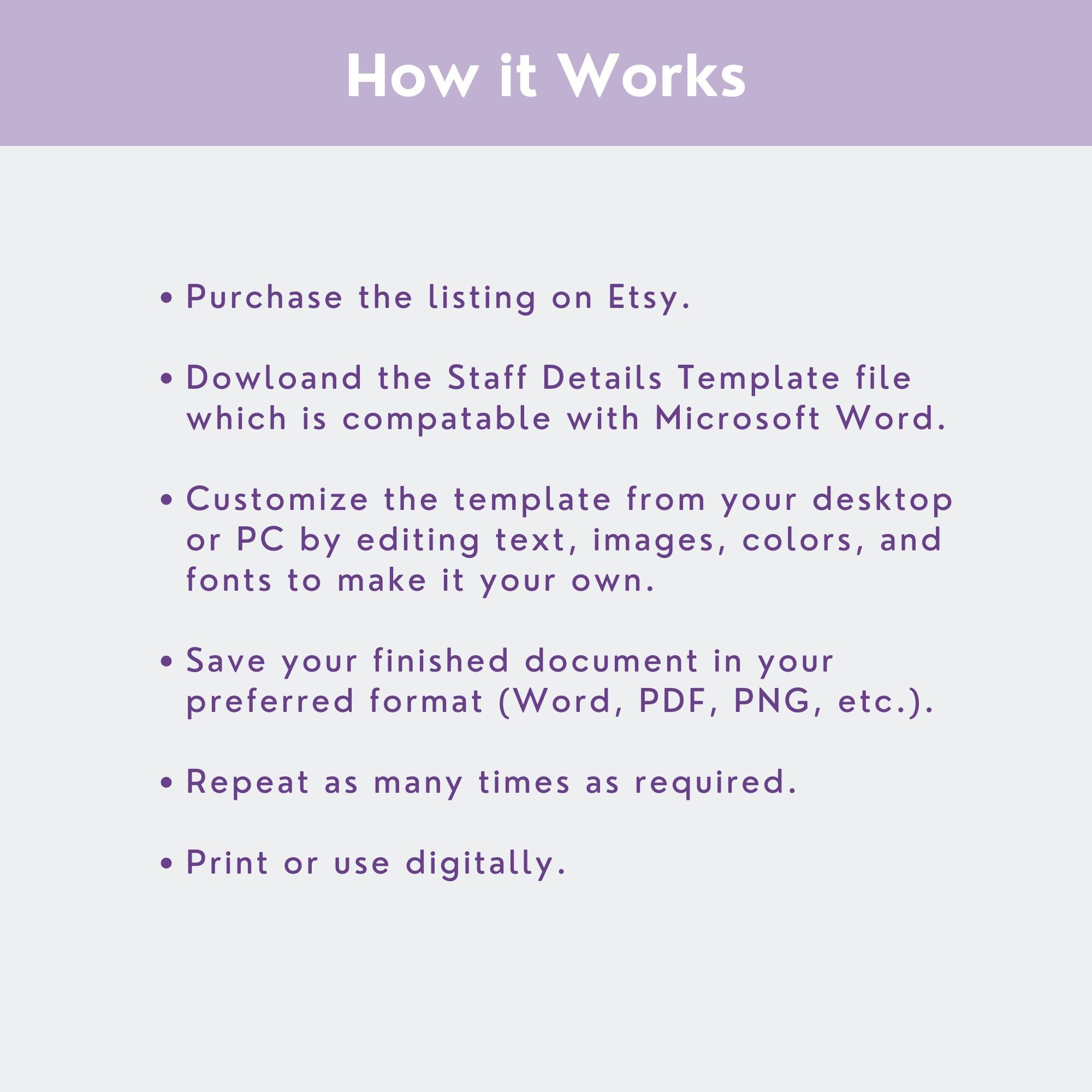 Staff Details Template | HR & Employee Information Sheet | Digital ...