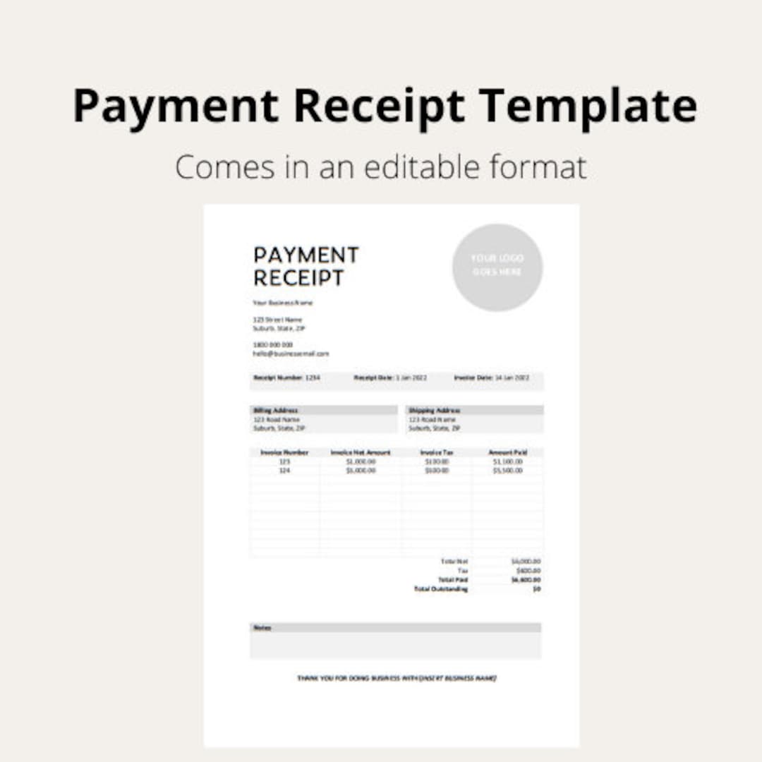 Editable Payment Receipt Template - Etsy