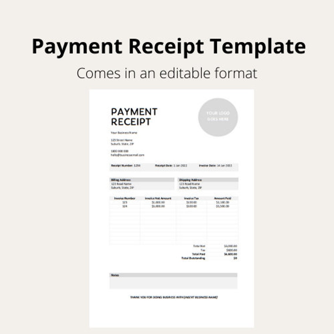 Editable Payment Receipt Template | Etsy Australia