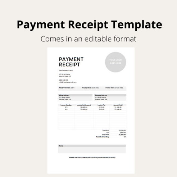 Editable Payment Receipt Template - Etsy UK