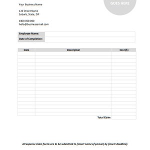 Business Expense Claim Form Template Editable in MS Word 3 Colours - Etsy