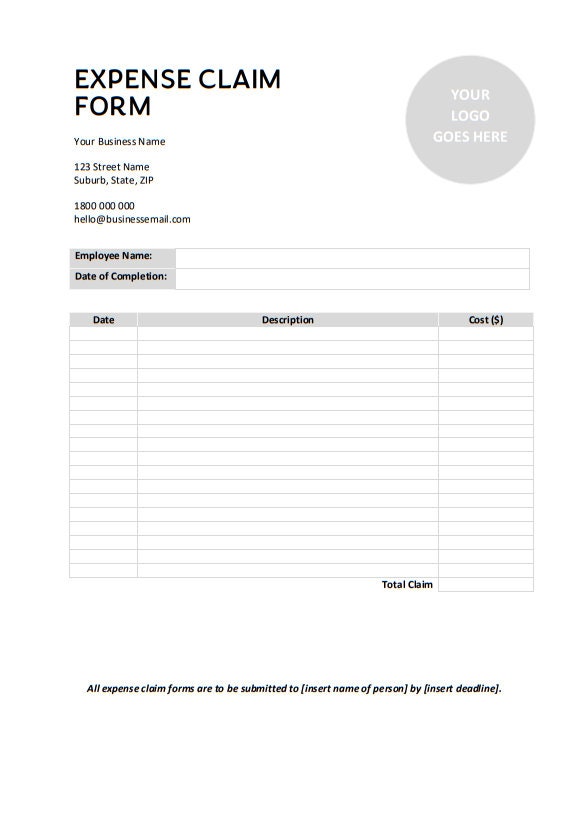 Business Expense Claim Form Template Editable in MS Word 3 Colours - Etsy