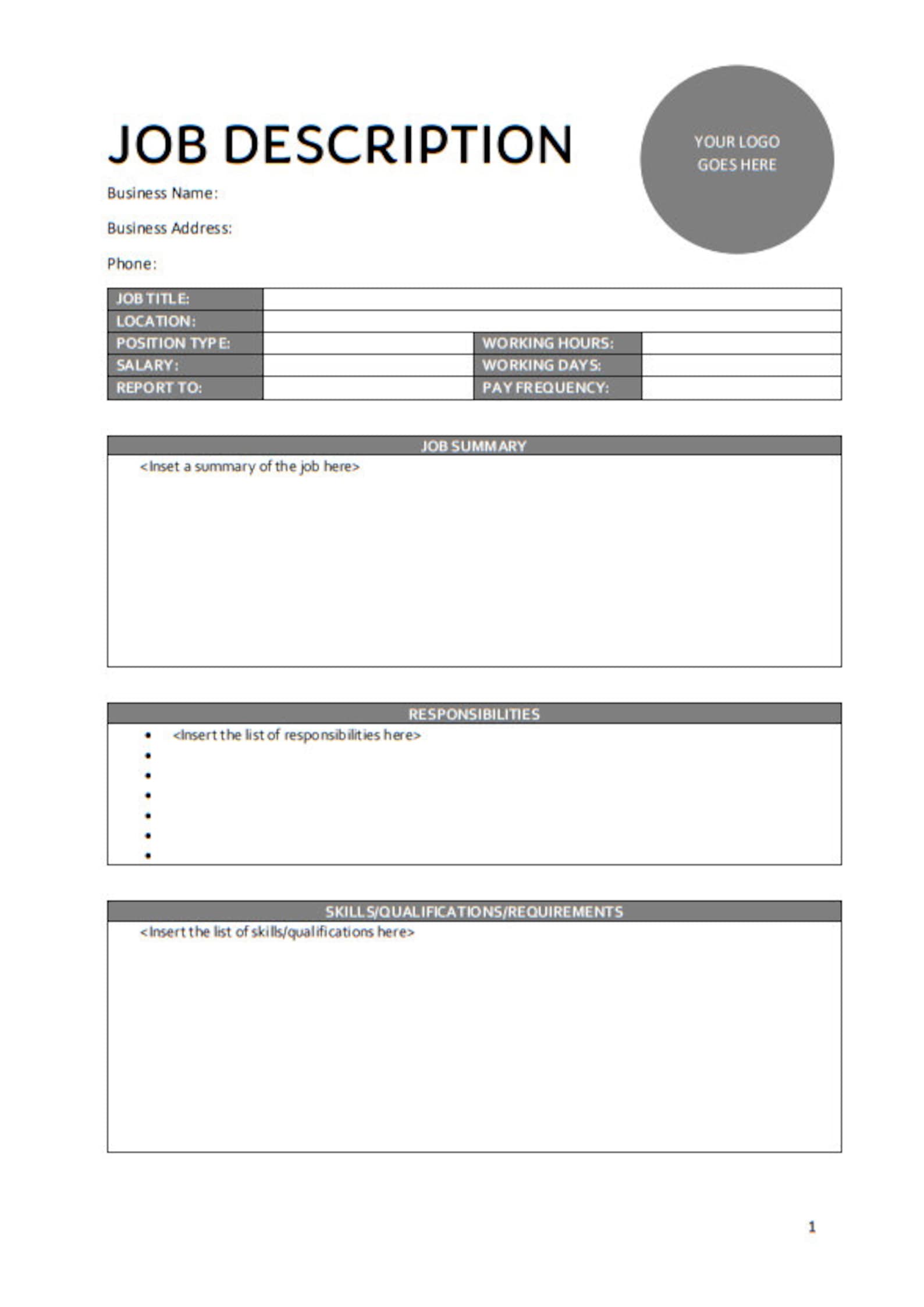 Editable Job Description Template - Streamline Your Hiring Process - Etsy