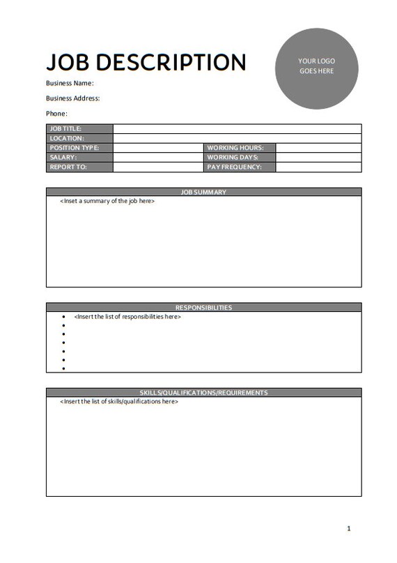 Simple Job Description Template Simple Job Description Template