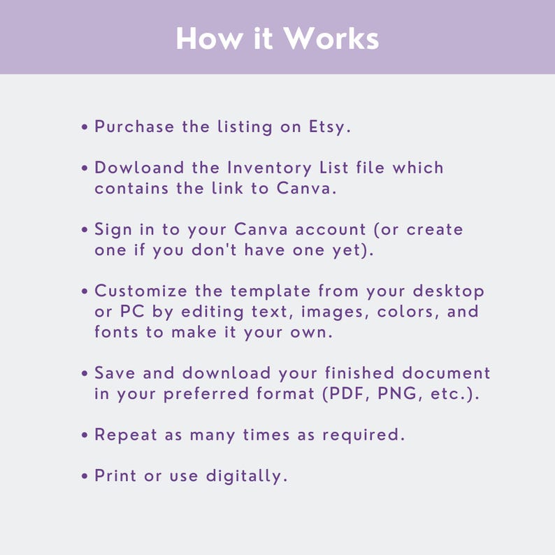 Editable Inventory List Template | Digital Download - Etsy