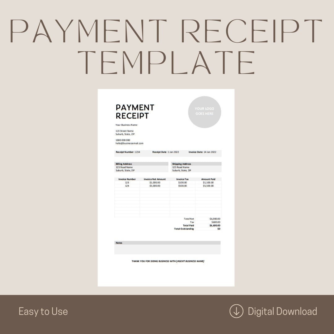 Editable Payment Receipt Template | Editable & Professional Design ...