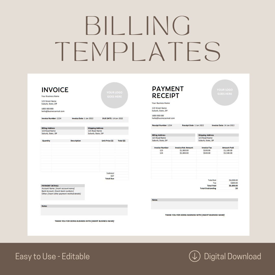 Business Billing Templates - Editable Invoice & Payment Receipt ...