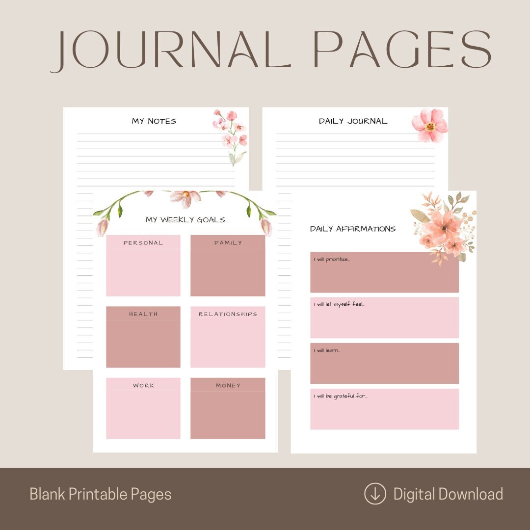 Blank Printable Daily Journal Page, Affirmation Pages, Note Page ...