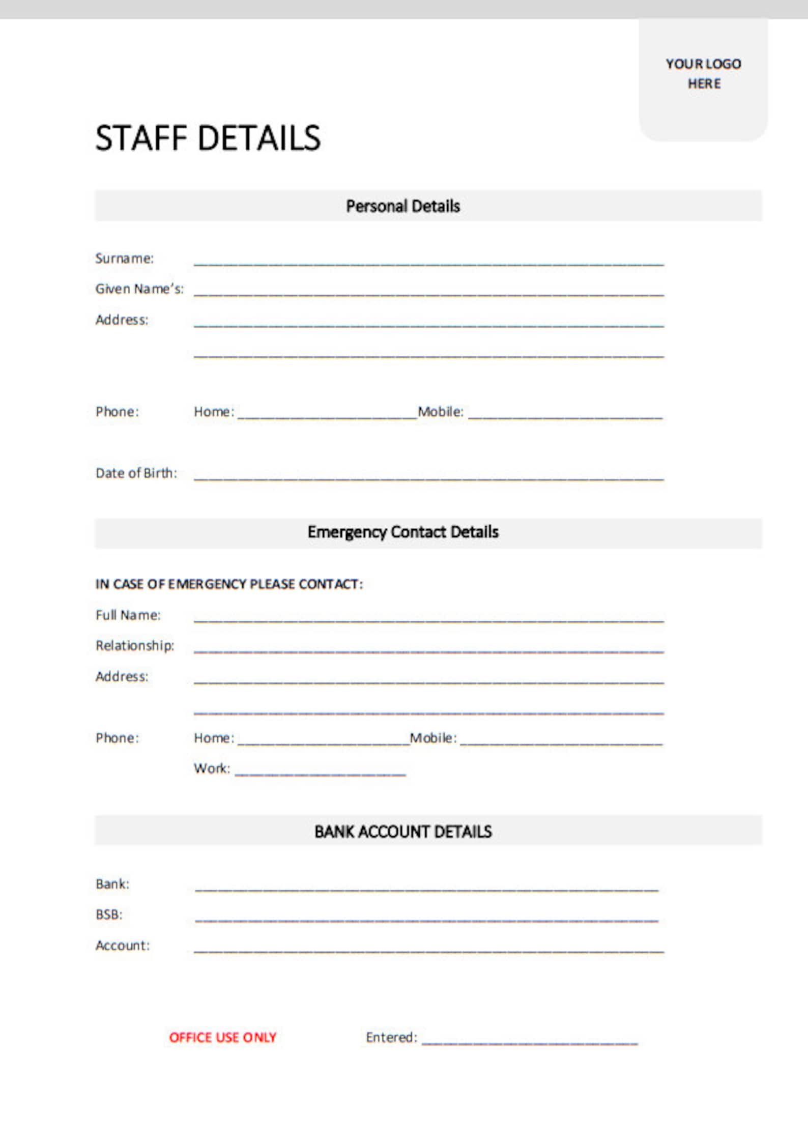 Staff Details Template - Etsy