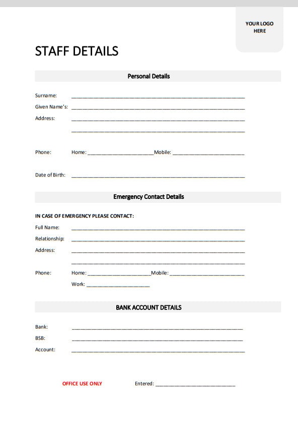 Staff Details Template | HR & Employee Information Sheet | Digital ...