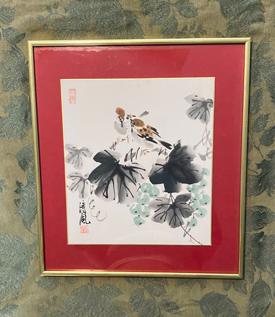 Floral Japanese Art - Gold Frame - 15" X 13" - Etsy