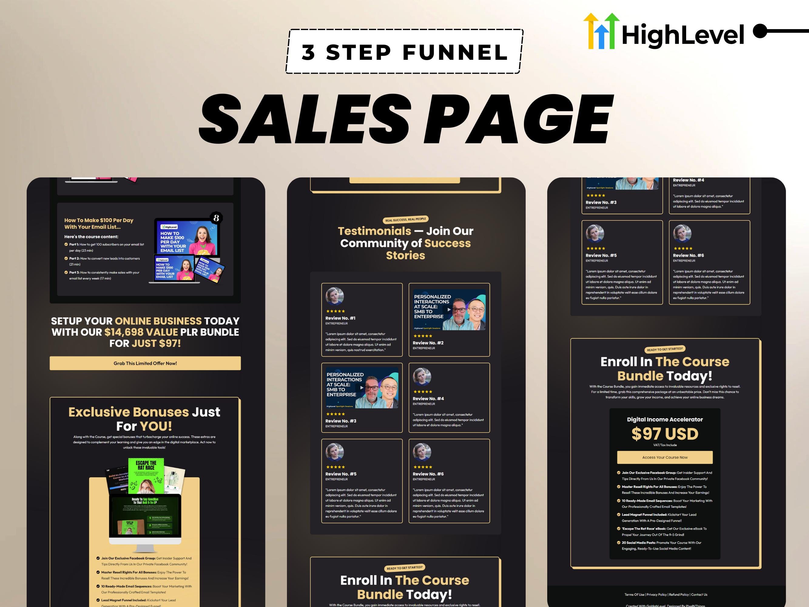 Gohighlevel Course Sales Funnel (3-step) | DFY GHL Funnel to Sell ...