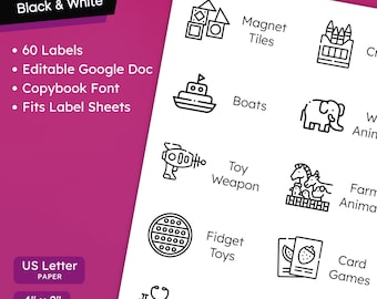 Toy Storage Labels B&W A4 - Toy Bin Organisation Editable Trofast ...
