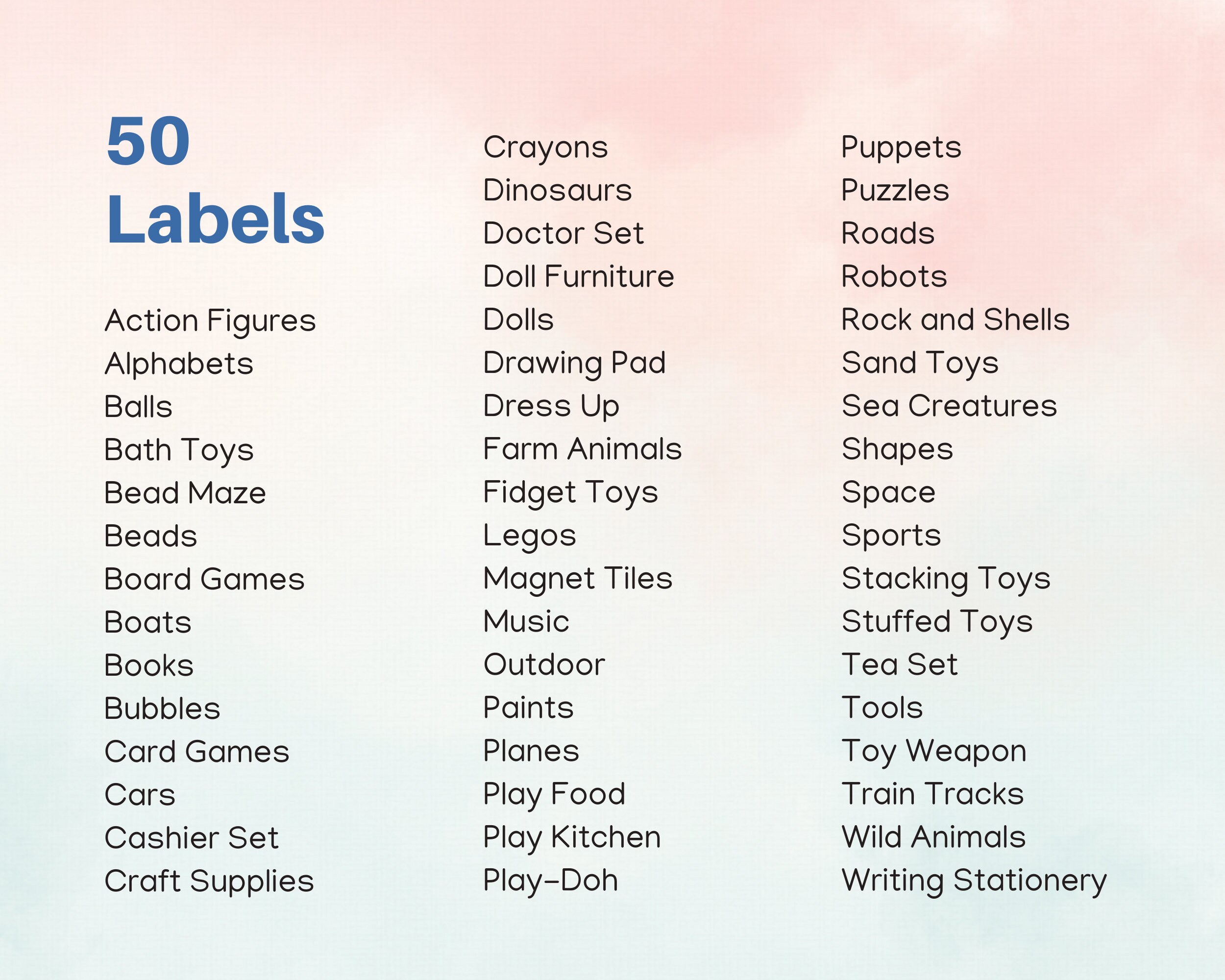 Toy Storage Square Labels, Letter Size, Toy Bin Labels, Toy ...