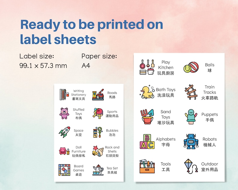 Toy Bin Labels A4 Bilingual, Toy Storage Labels, Toy Organisation ...
