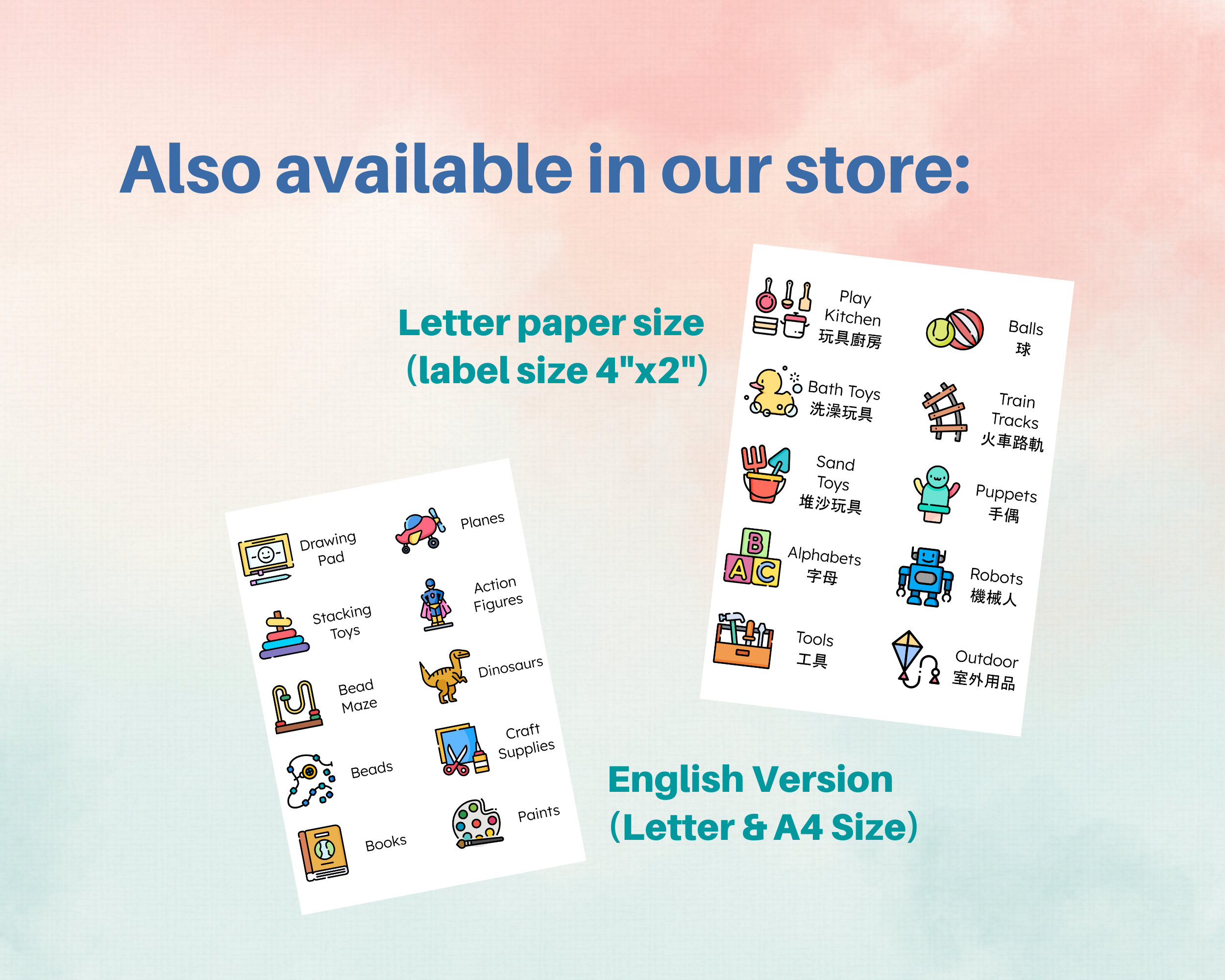 Toy Bin Labels A4 Bilingual, Toy Storage Labels, Toy Organisation ...