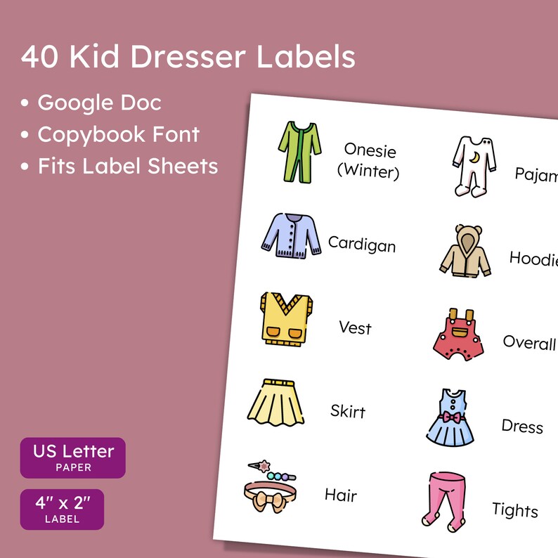 Kid Dresser Clothes Labels – Educational Copybook Font (digital ...