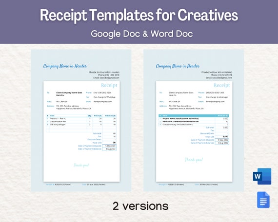 Receipt Template for Small Business Services Google Doc - Etsy