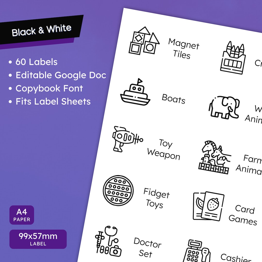 Toy Storage Labels B&W A4 - Toy Bin Organisation Editable Trofast ...
