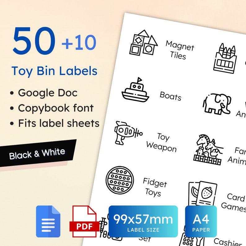 Toy Storage Labels B&W A4 - Toy Bin Organisation Editable Trofast ...