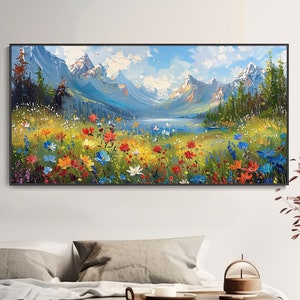 Realistic Nature Landscape Painting Field Wildflower Meadow Hand ...