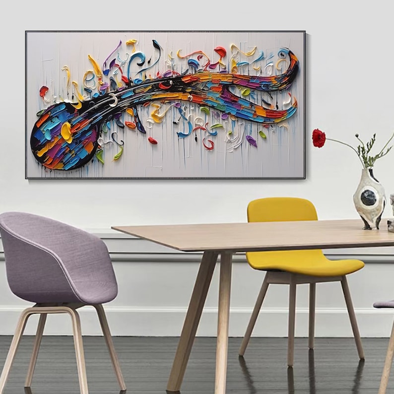Abstract Art Thick Texture Oil Painting Creative Sheet Music Note Mural ...