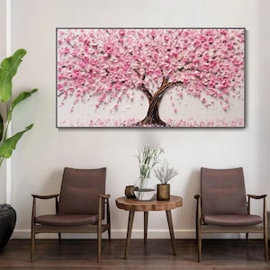 Hand Painted Blossom Trees Oil Painting Large Canvas Art 3D Pink Plant ...