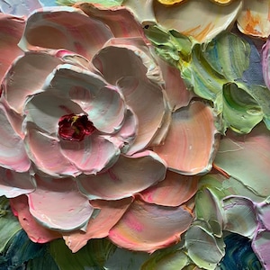 Pink Floral Landscape Oil Painting, 3D Hand-painted Red Rose Palette ...