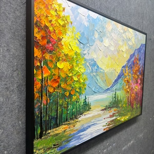 Autumn Valley Landscape Oil Painting Tree River Nature Scenery Artwork ...