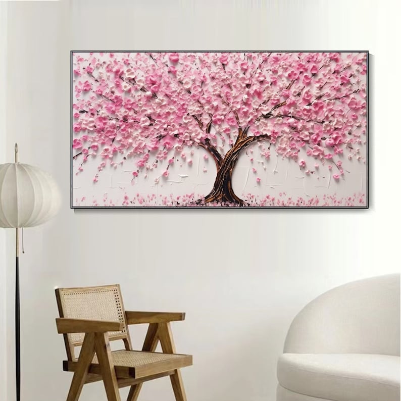 Hand Painted Blossom Trees Oil Painting Large Canvas Art 3D Pink Plant ...