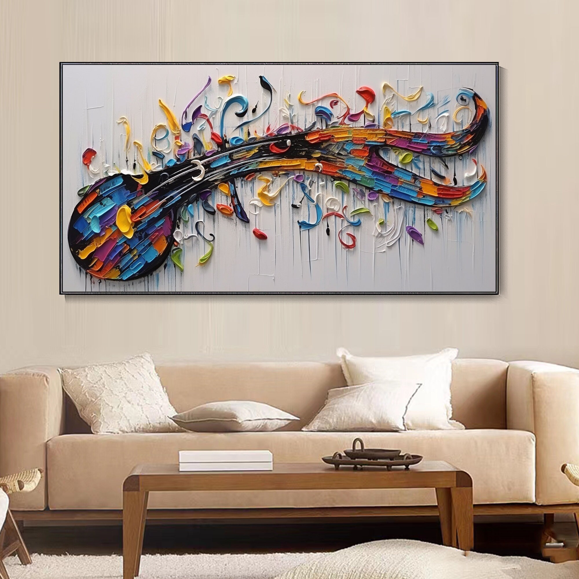 Abstract Art Thick Texture Oil Painting Creative Sheet Music Note Mural ...