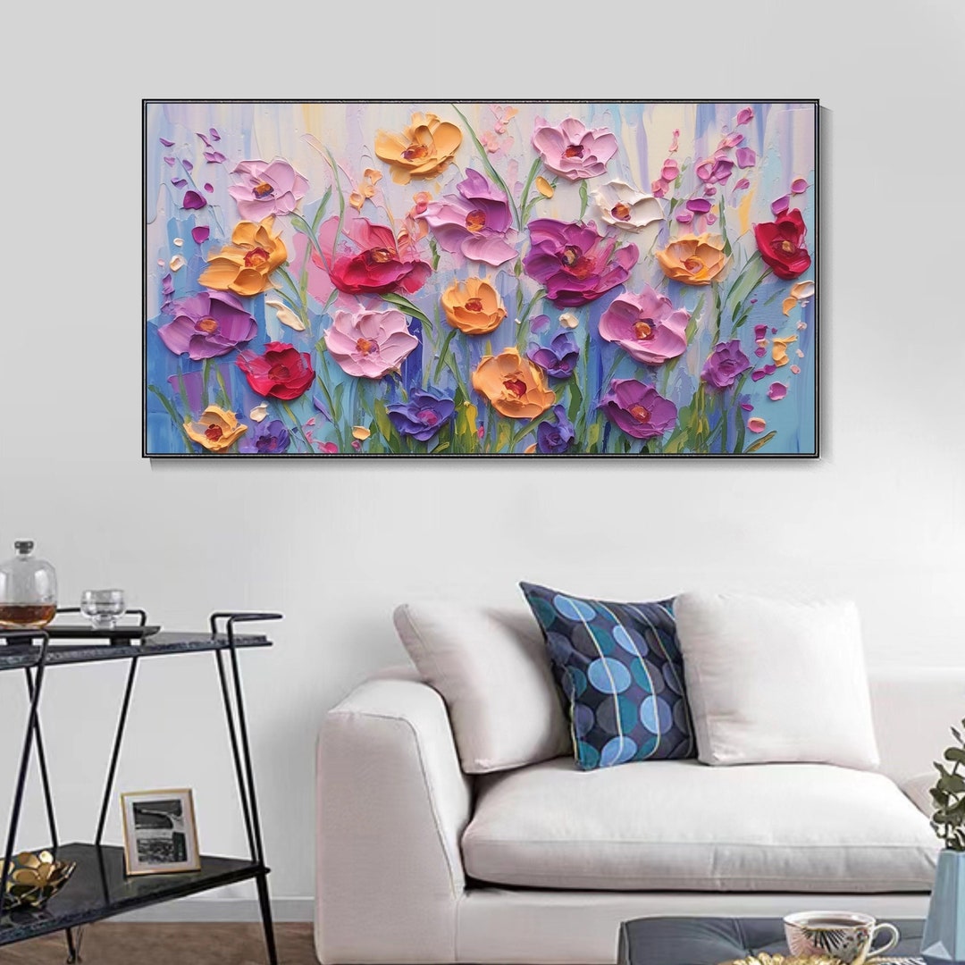 Large Colorful Flowers Hand-painted Oil Painting, Blooming Flowers ...