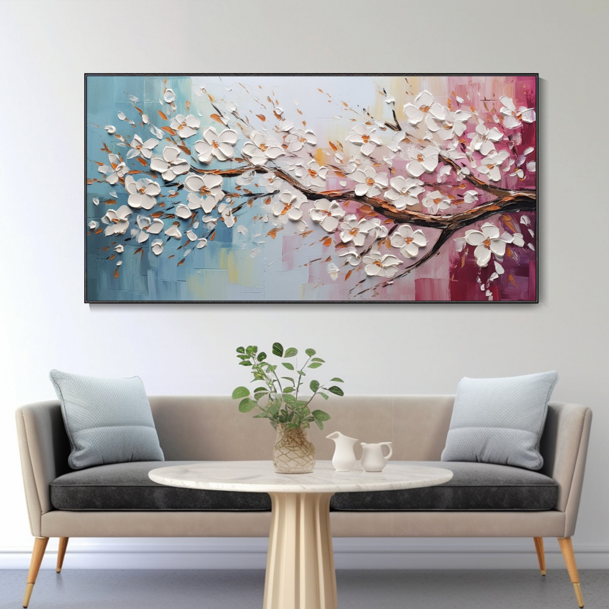 Original Floral Exquisite Canvas Mounted Art Boho Spring Texture Wall ...