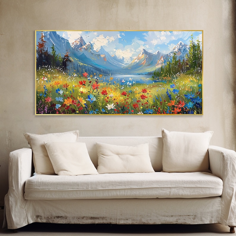 Realistic Nature Landscape Painting Field Wildflower Meadow Hand ...