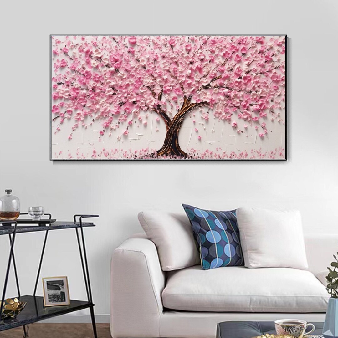 Hand Painted Blossom Trees Oil Painting Large Canvas Art 3D Pink Plant ...