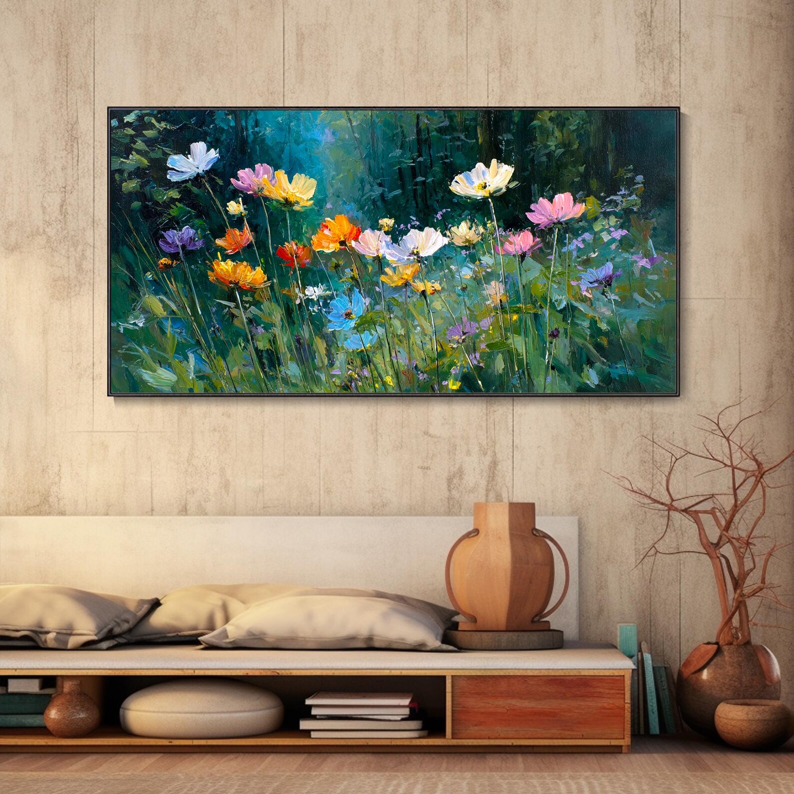 Modern Abstract Flower Landscape Oil Painting Green Forest Wall Decor ...
