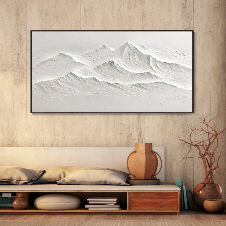 Winter Snowy Mountain Top Thick Texture Oil Painting 3D Mountain ...