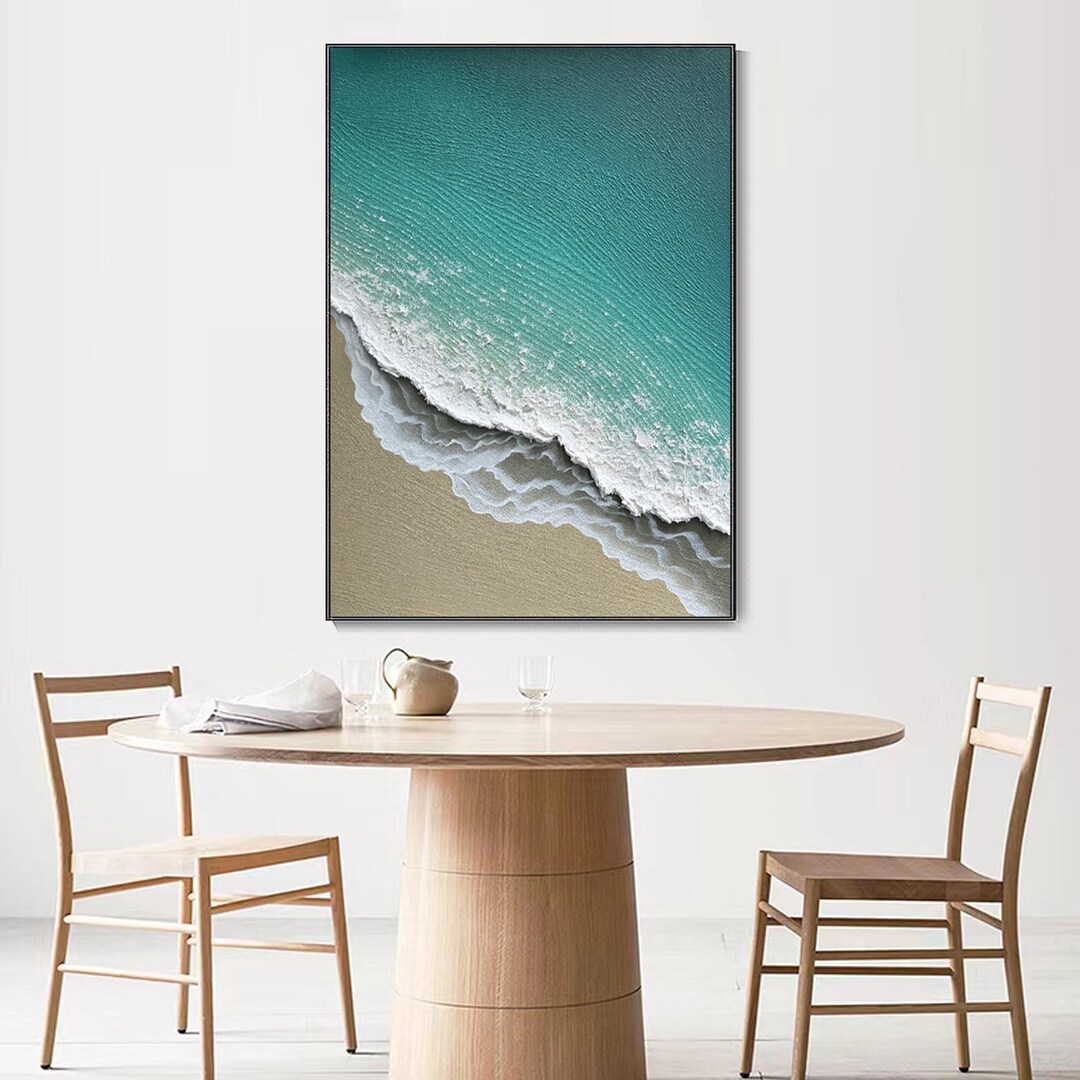 Large Green Ocean Landscape Wall Art 3D Wave Texture Knife - Etsy
