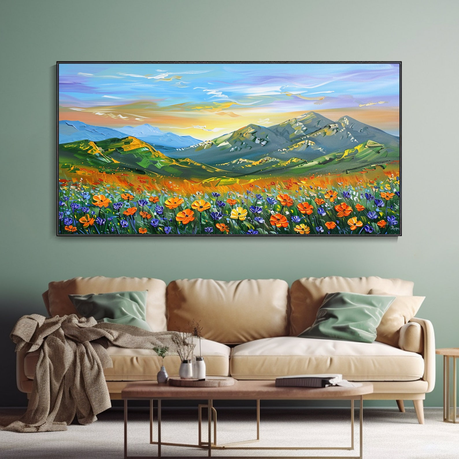 Original Nature Landscape Texture Painting Colorful Flower Field Oil ...