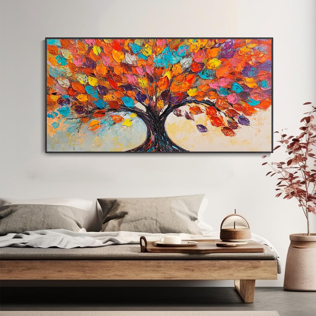 Colorful Canvas Tree of Life Oil Painting Abstract Falling Leaf Autumn ...