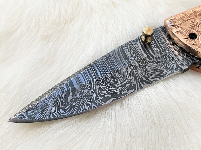 Hand Forged Engraved Copper Handle Damascus Knife Pocket - Etsy