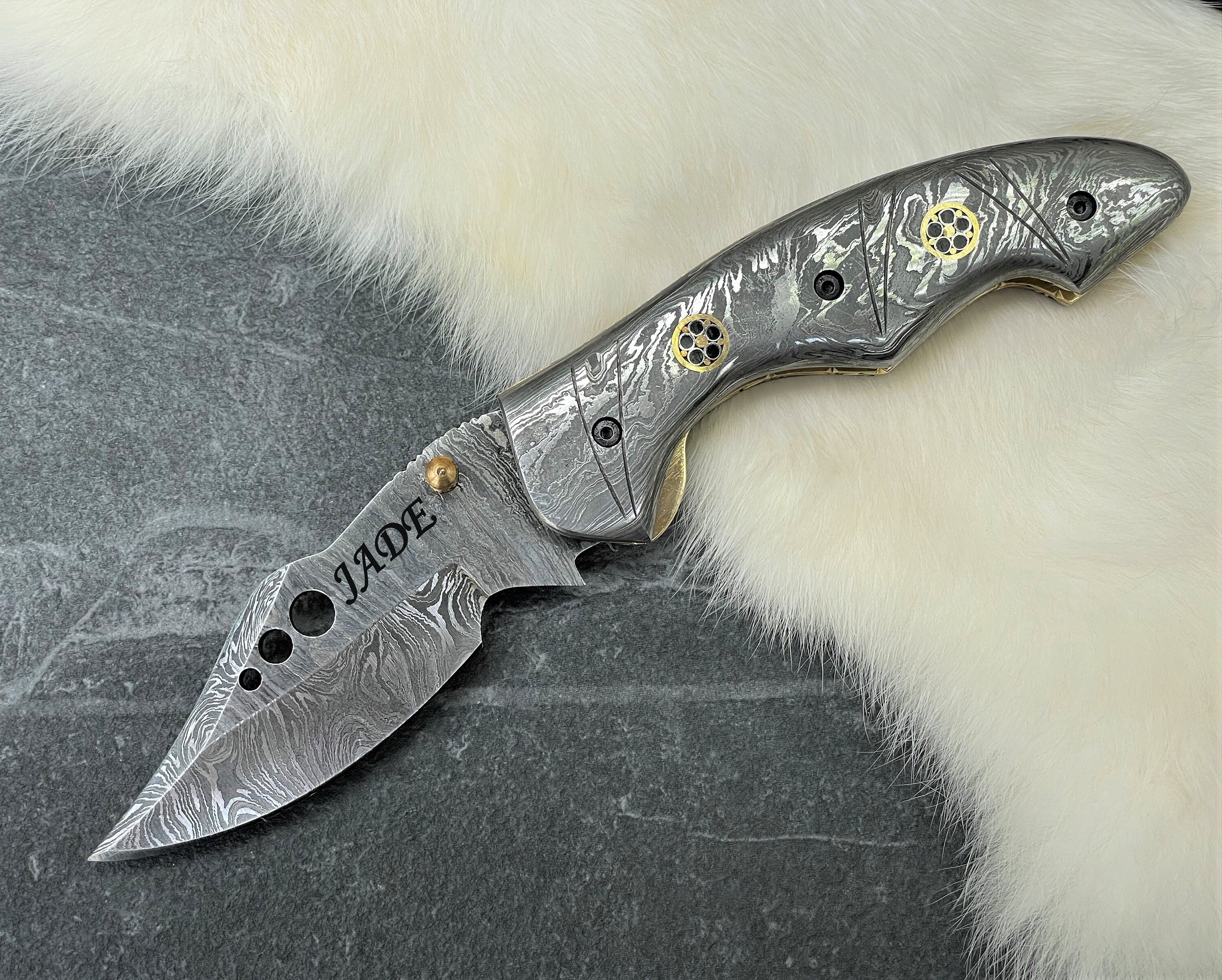 Damascus Pocket Knife Damascus Folding Knife Full Damascus - Etsy