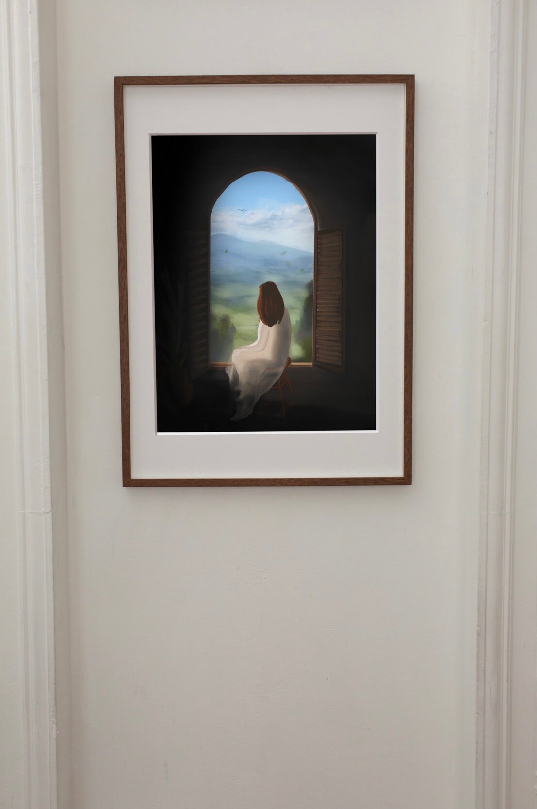 Girl Looking Out Window, Introspective Woman Painting, French Window ...