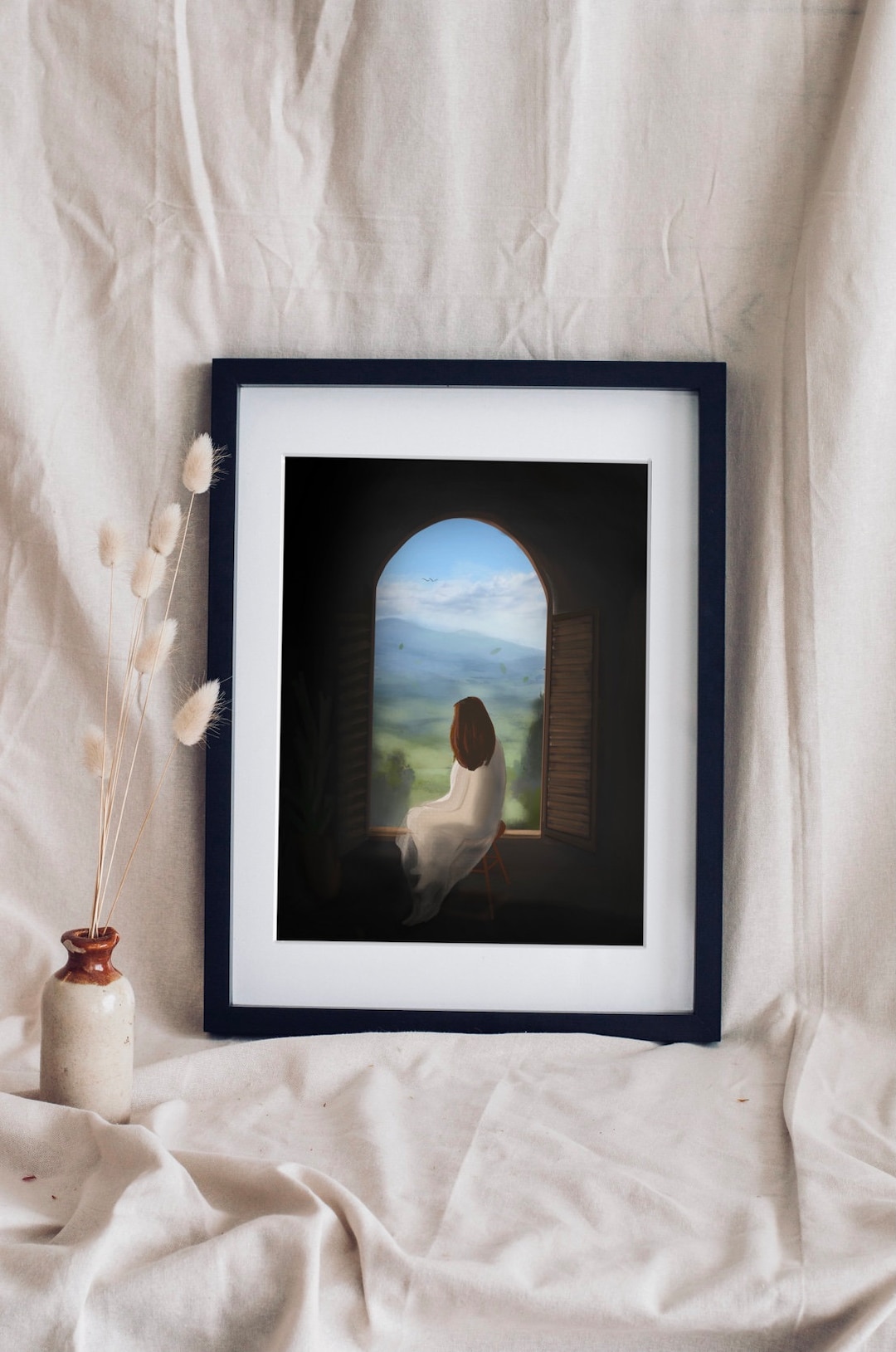 Girl Looking Out Window, Introspective Woman Painting, French Window ...